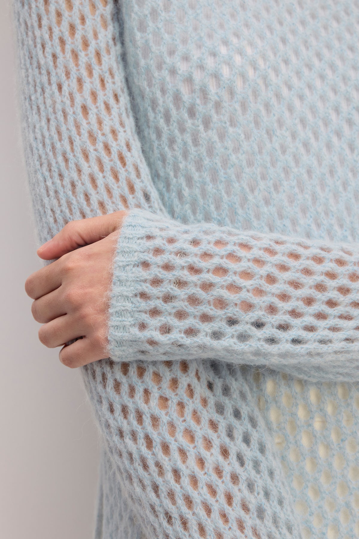 LIGHT BLUE MESH KNIT LONG JUMPER – MARQUES ' ALMEIDA