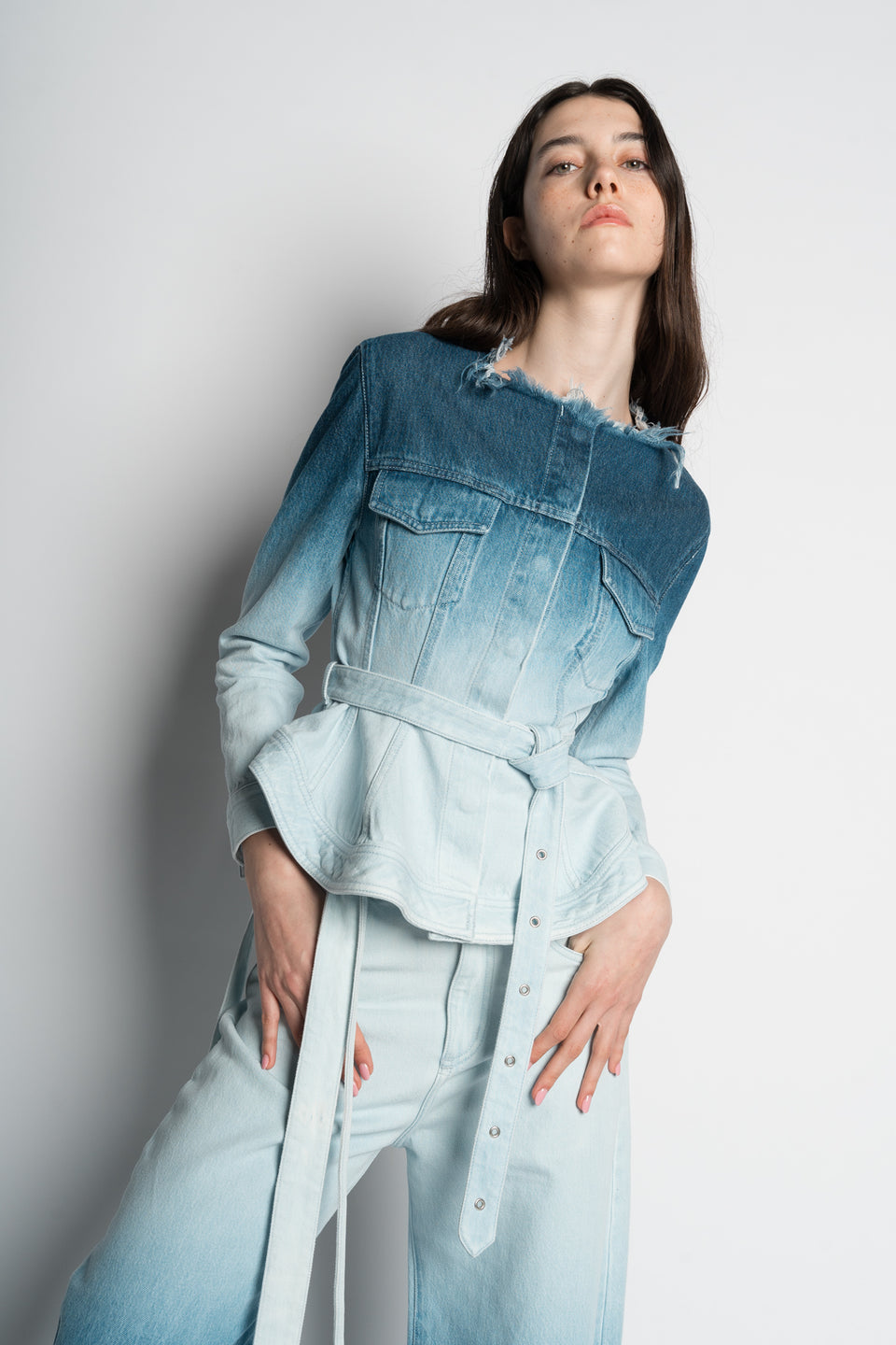 OMBRE DENIM BLUE BELTED JACKET – MARQUES ' ALMEIDA