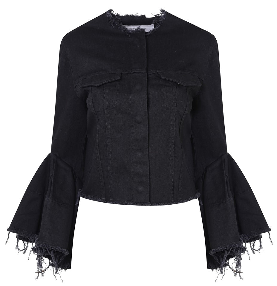 BLACK DENIM CLASSIC FITTED JACKET WITH BELL SLEEVES – MARQUES ' ALMEIDA